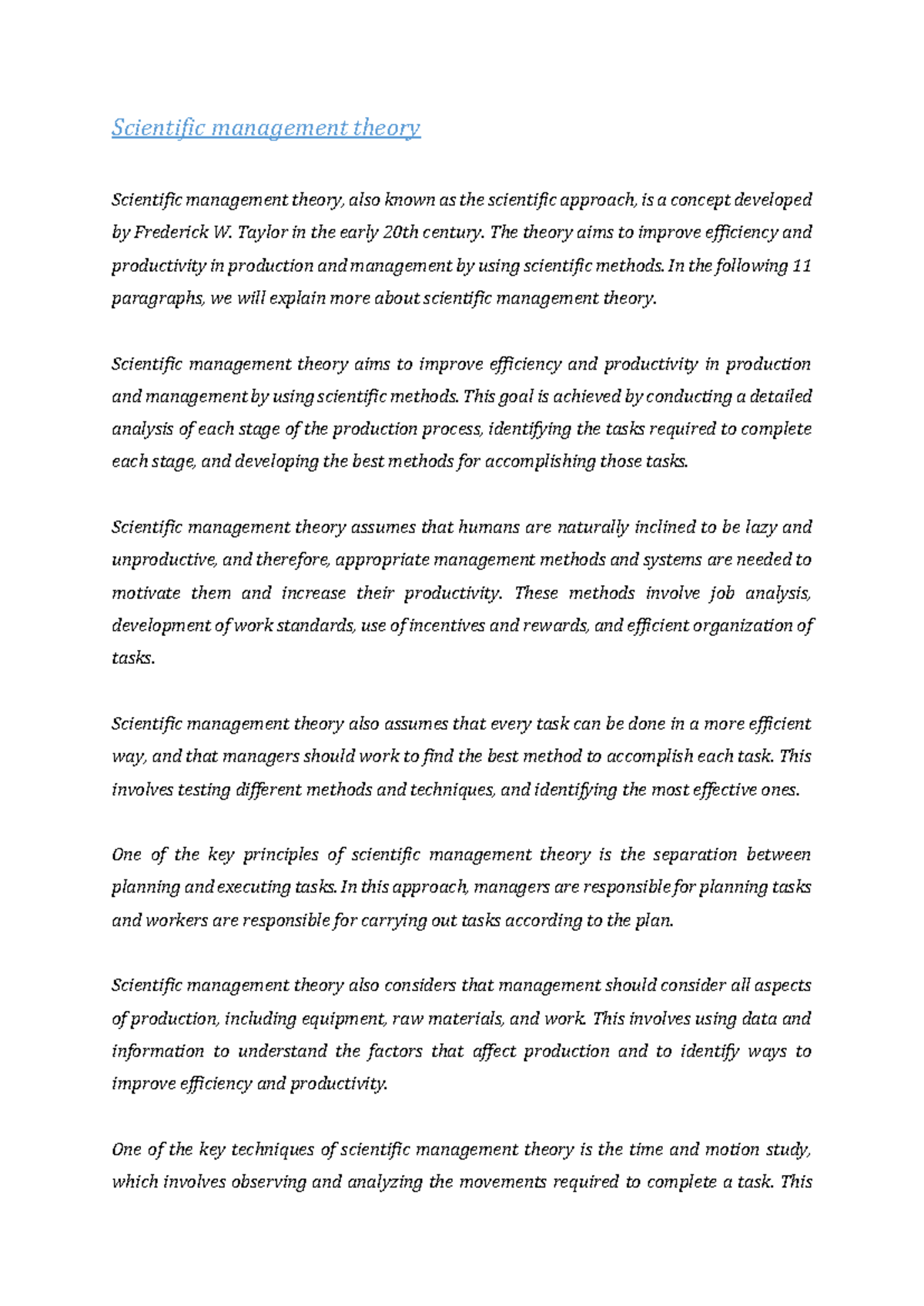 Scientific Management Theory Overview and Principles - Studocu