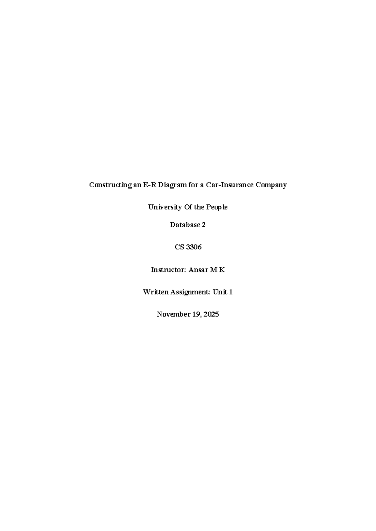 CS 3306 Unit 1 Written Assignment: ER Diagram for a Company - Studocu