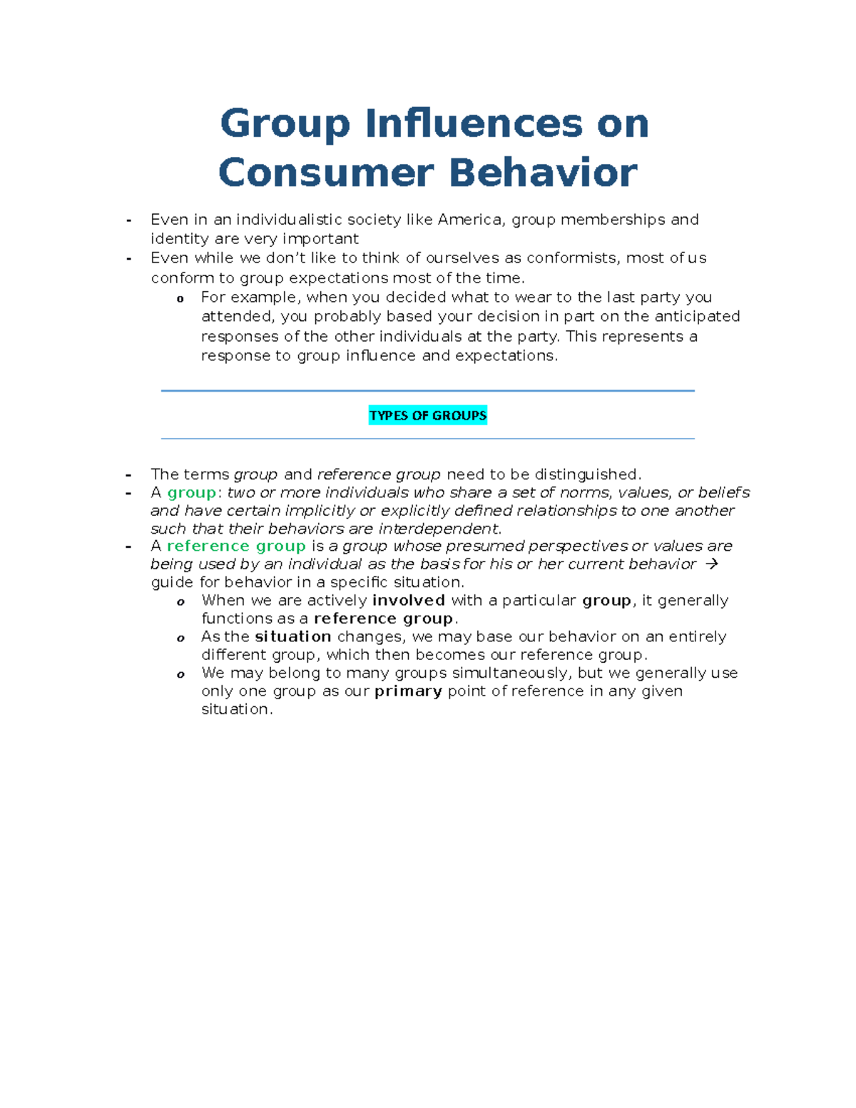 Chap 7 Group Influences on CB - Group Influences on Consumer Behavior ...