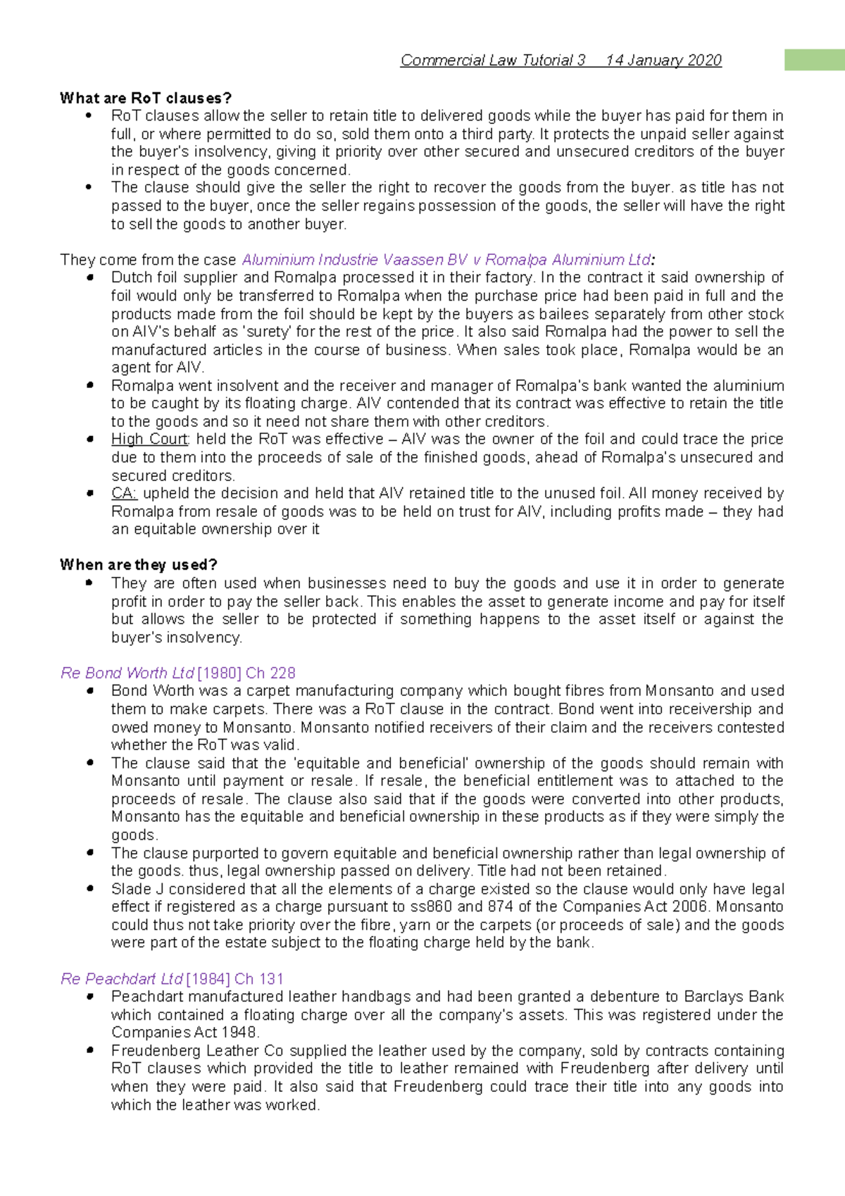 Commercial Law Tutorial 3: Retention of Title (RoT) Clauses Explained ...