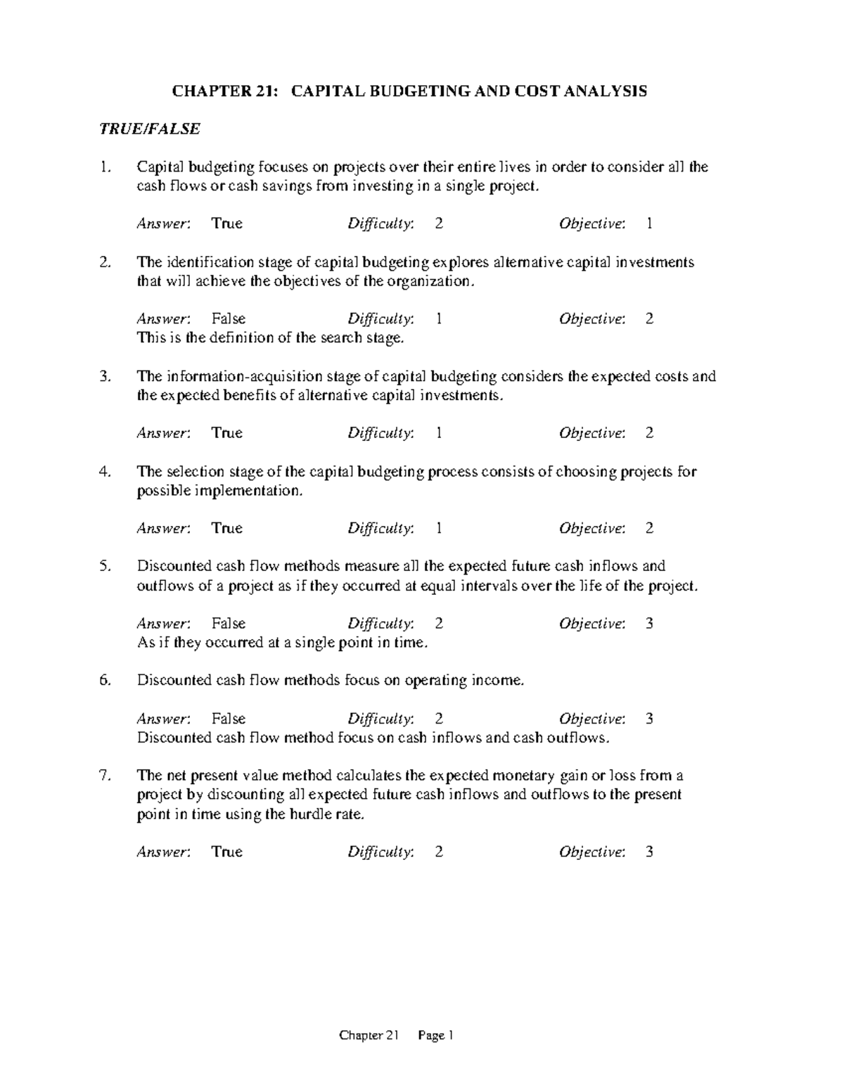 Capital Budgeting Test Bank: Key Concepts and Question Answers - Studocu