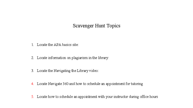 Student Scavenger Hunt Topics (1): Essential Resources Guide - Studocu