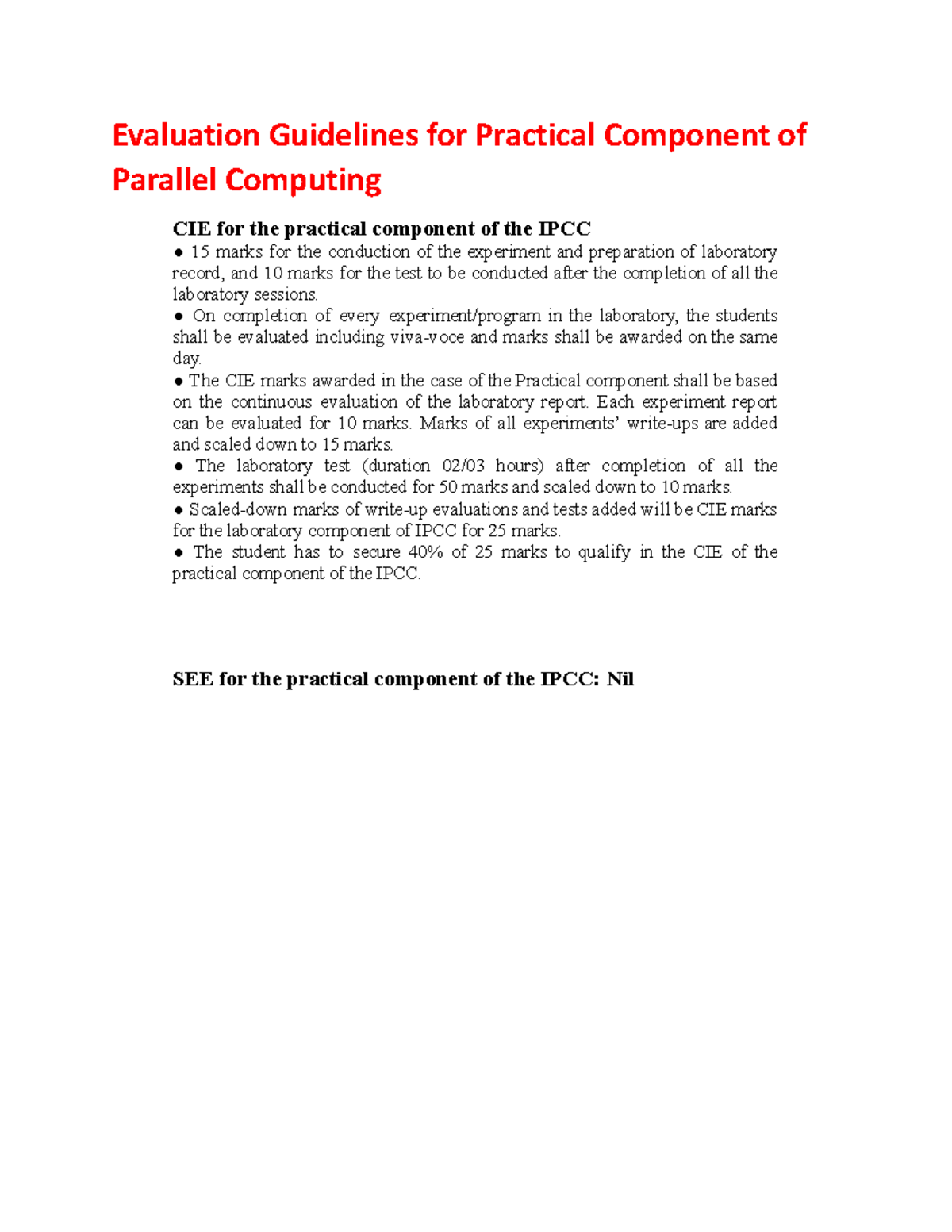 Parallel Computing CIE Evaluation Guidelines: Theory & Practical - Studocu