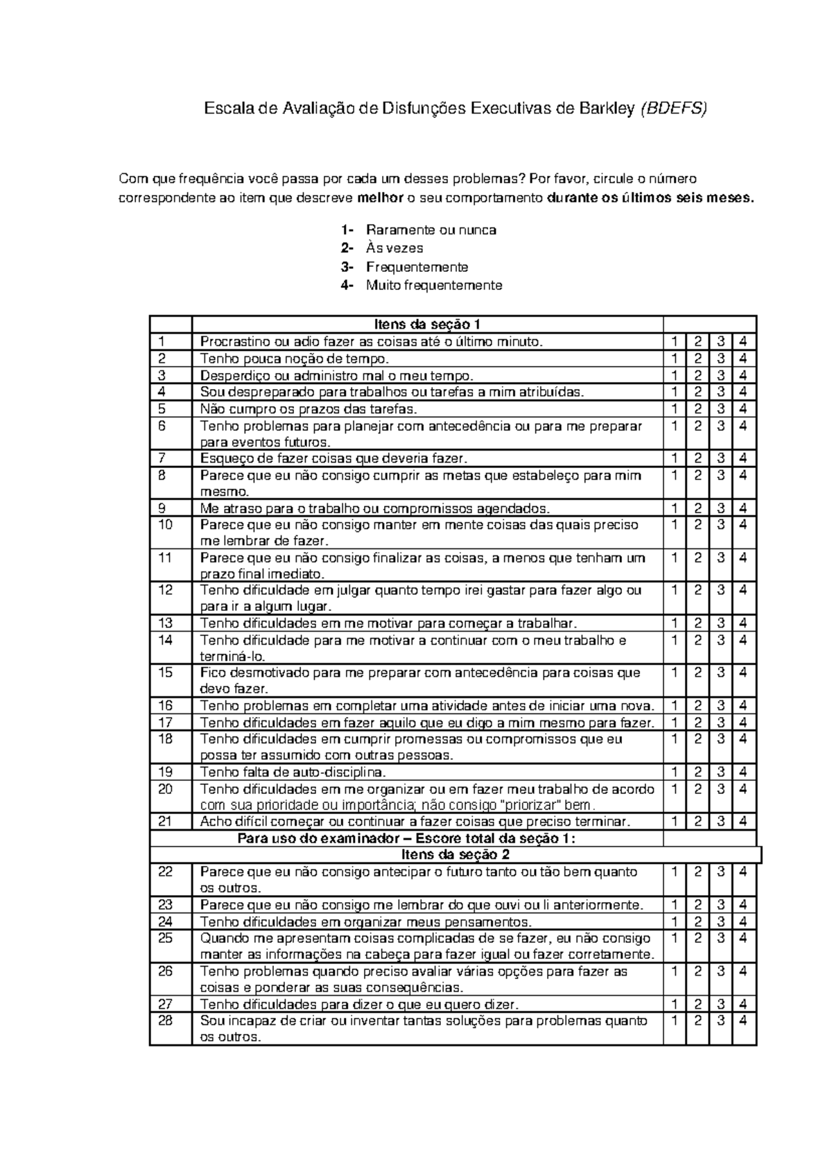 Bdefs: Escala de Avaliação de Disfunções Executivas e Resiliência - Studocu