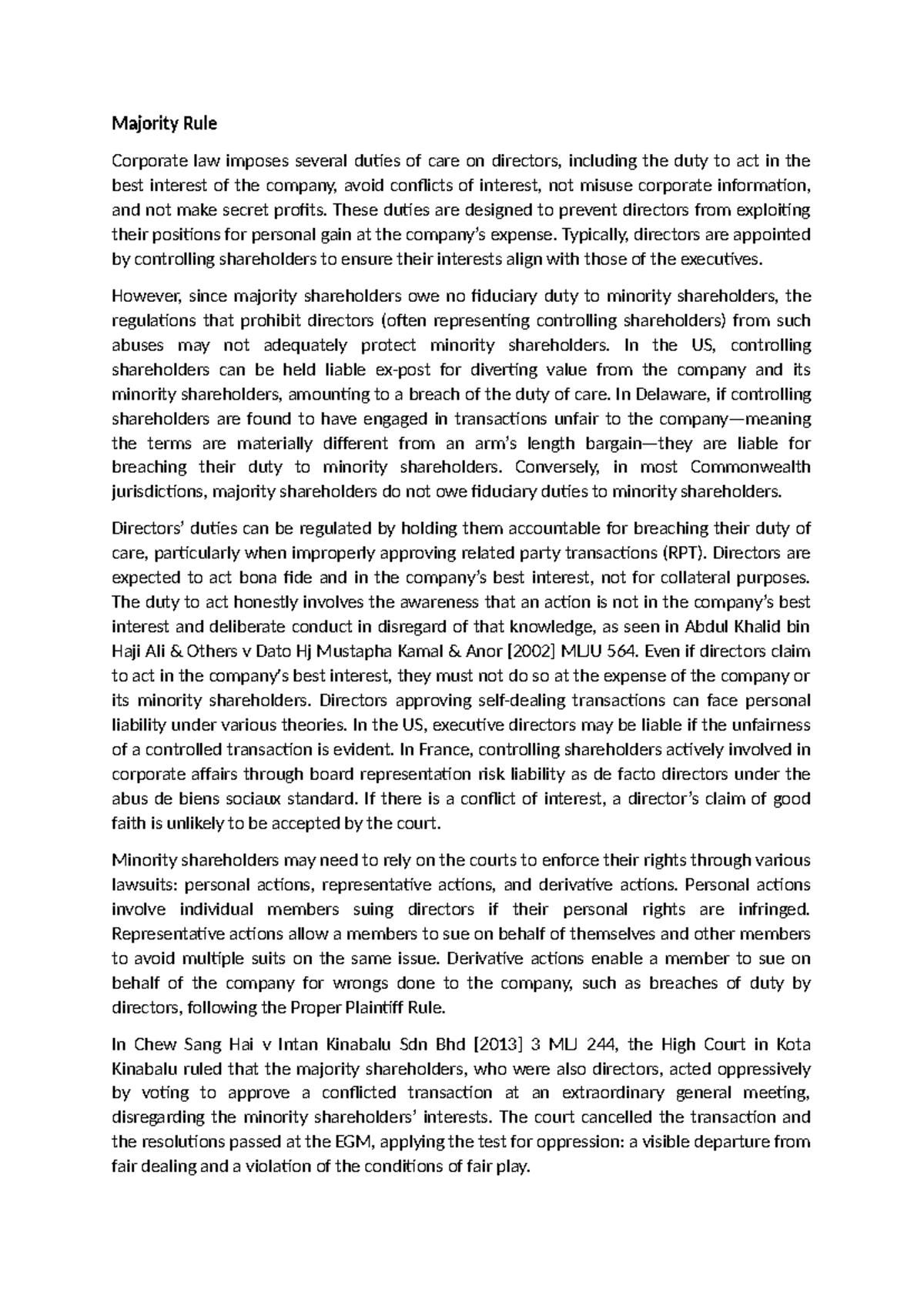 Corporate Law: Understanding Majority Rule & Minority Shareholder ...