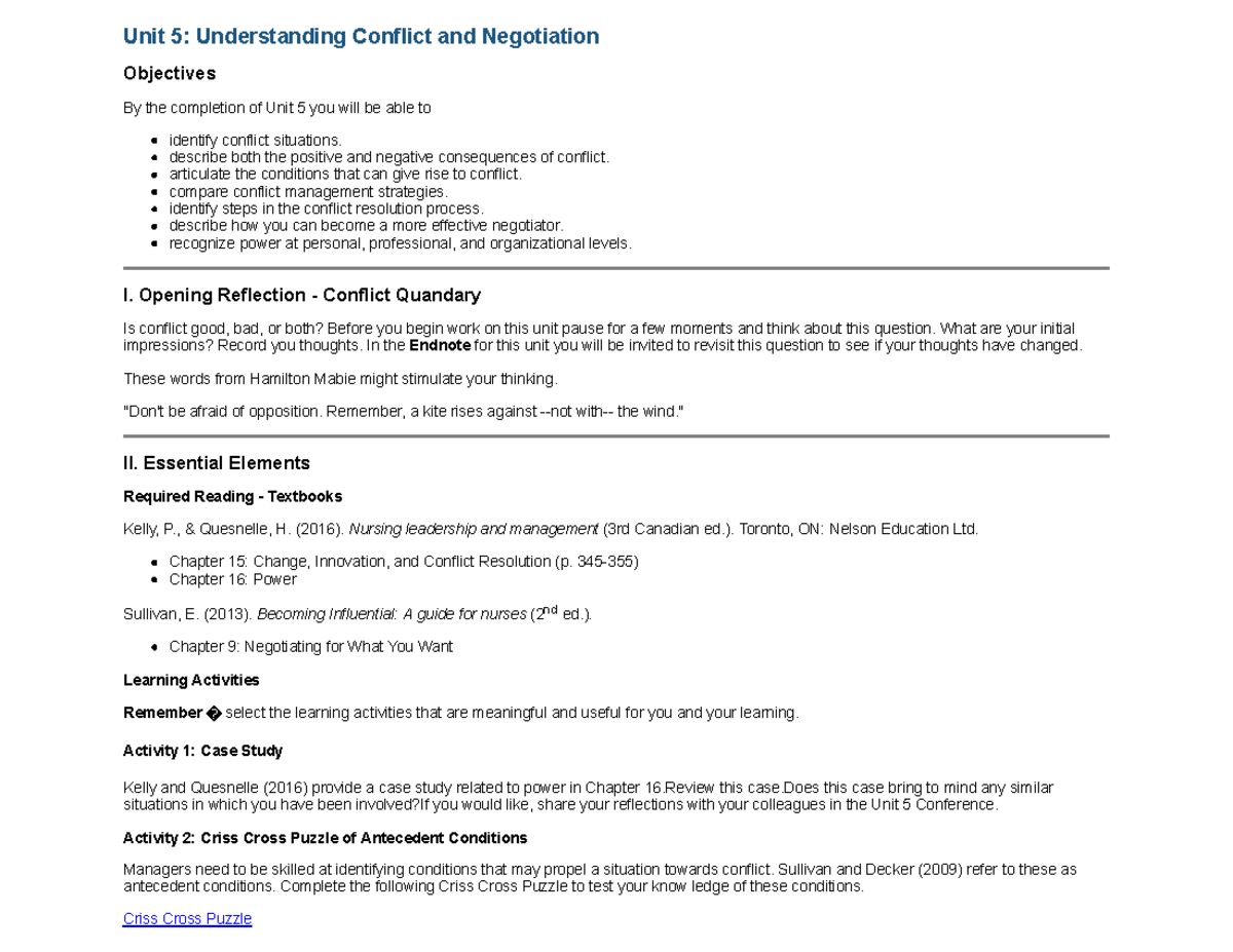 Unit 5 - Understanding Conflict and Negotiation - Unit 5: Understanding ...