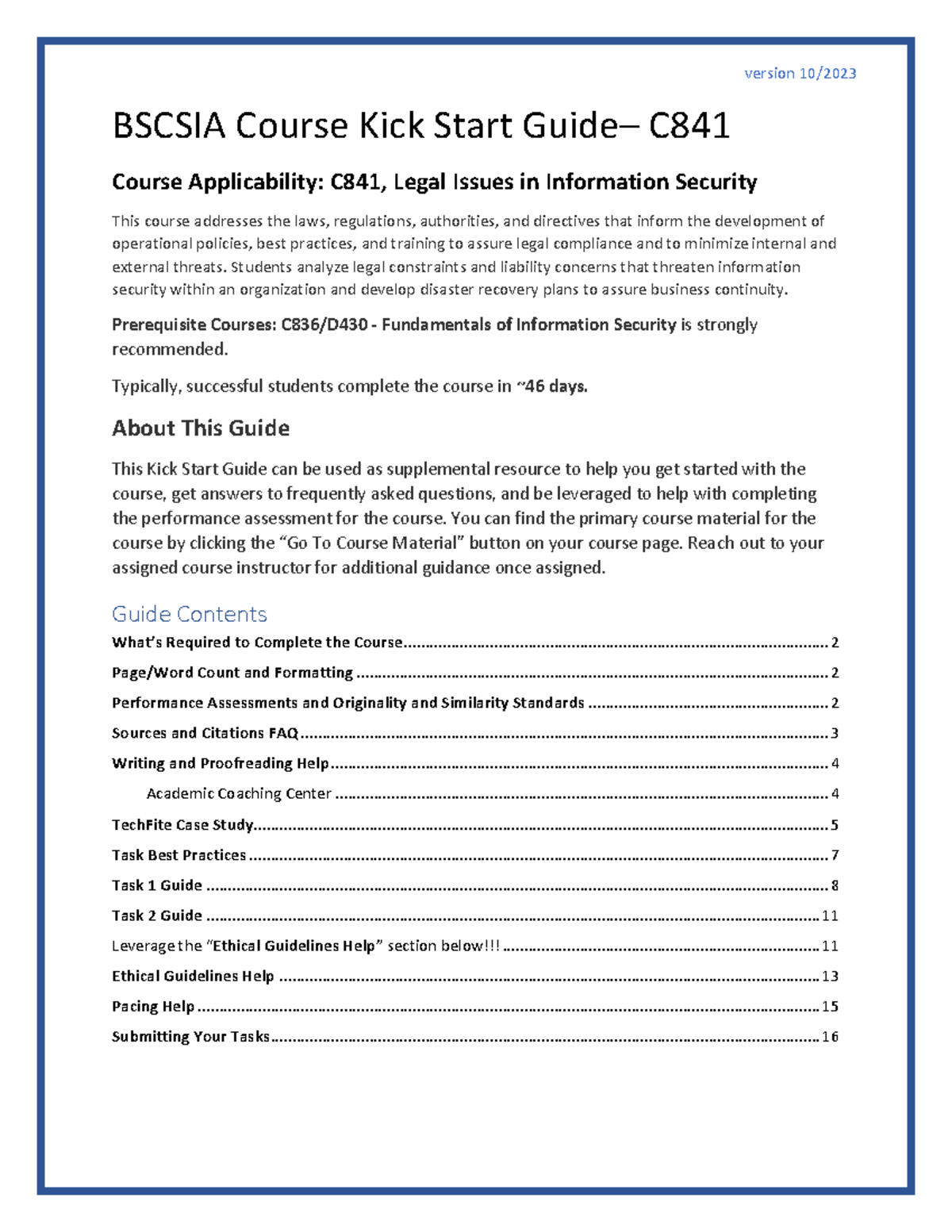 Course Kick Start C841 1 - BSCSIA Course Kick Start Guide– C84 1 Course Applicability: C841 ...