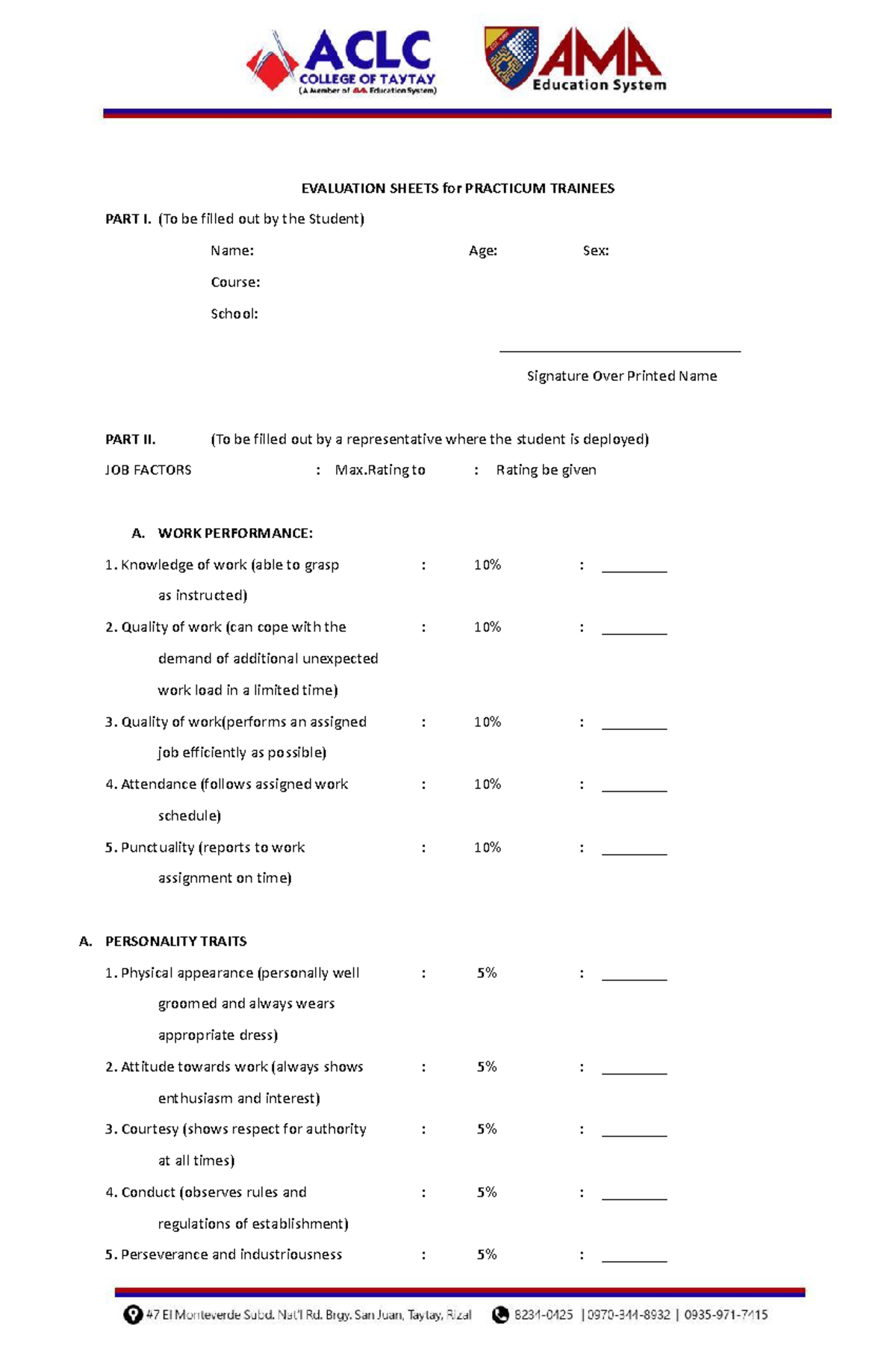 OJT-Evaluation - sdasdasdasdasd - EVALUATION SHEETS for PRACTICUM ...
