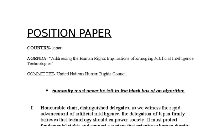 Position Paper - Japan's Human Rights Approach to AI - VVHG LYLTCU ...