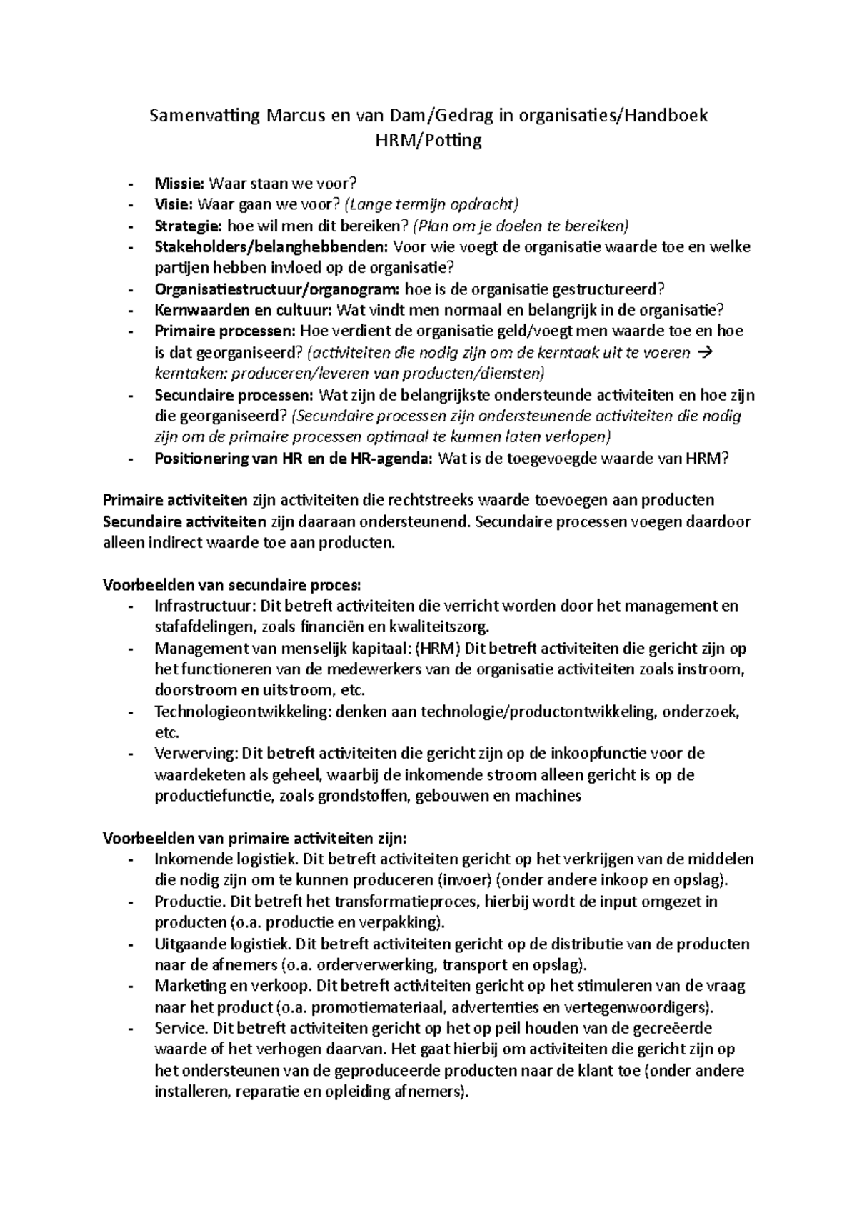 Samenvatting van Gedrag in Organisaties en HRM - Handboek Potting ...
