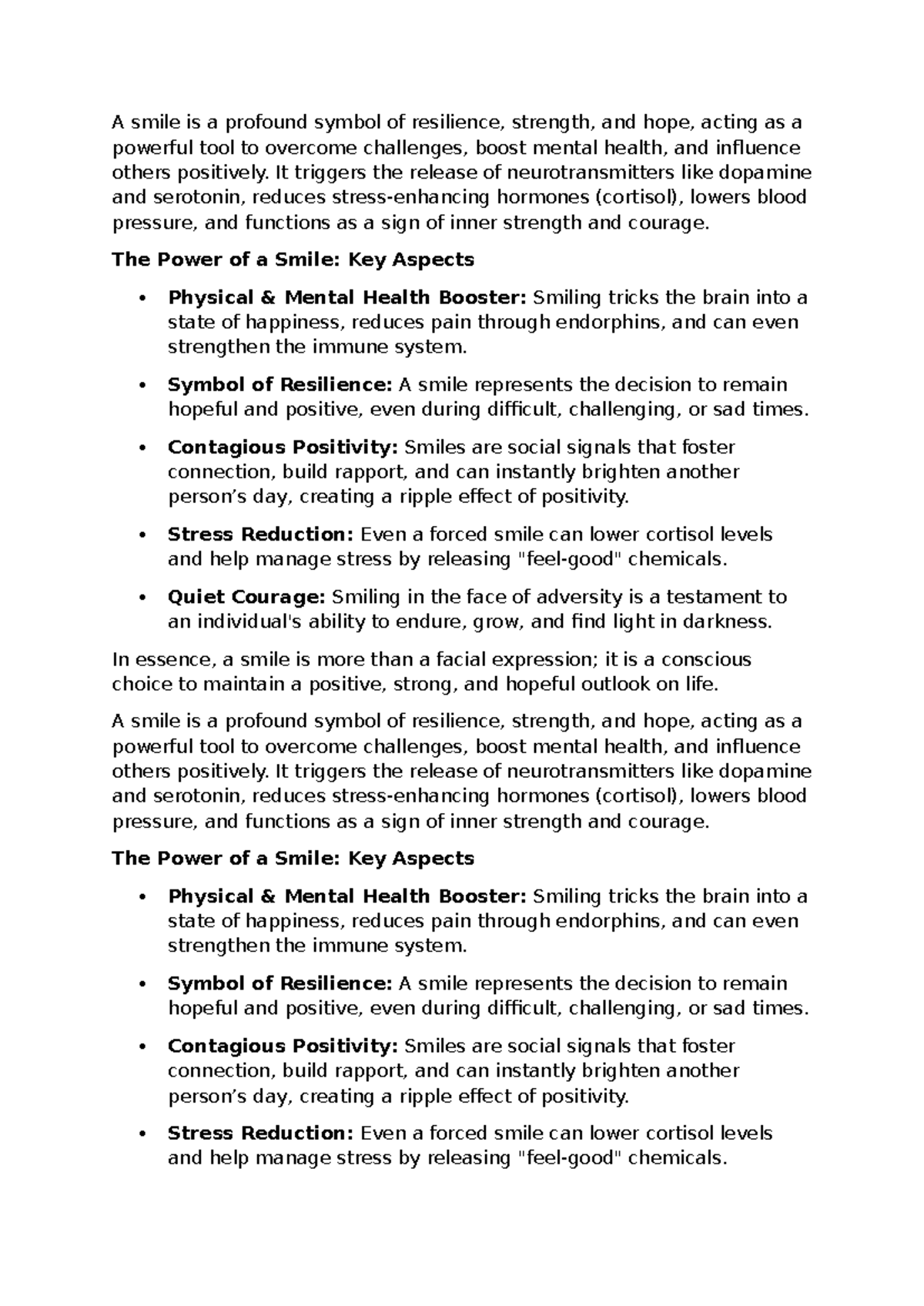 H54tb - The Power of a Smile: Resilience and Mental Health Boost - Studocu