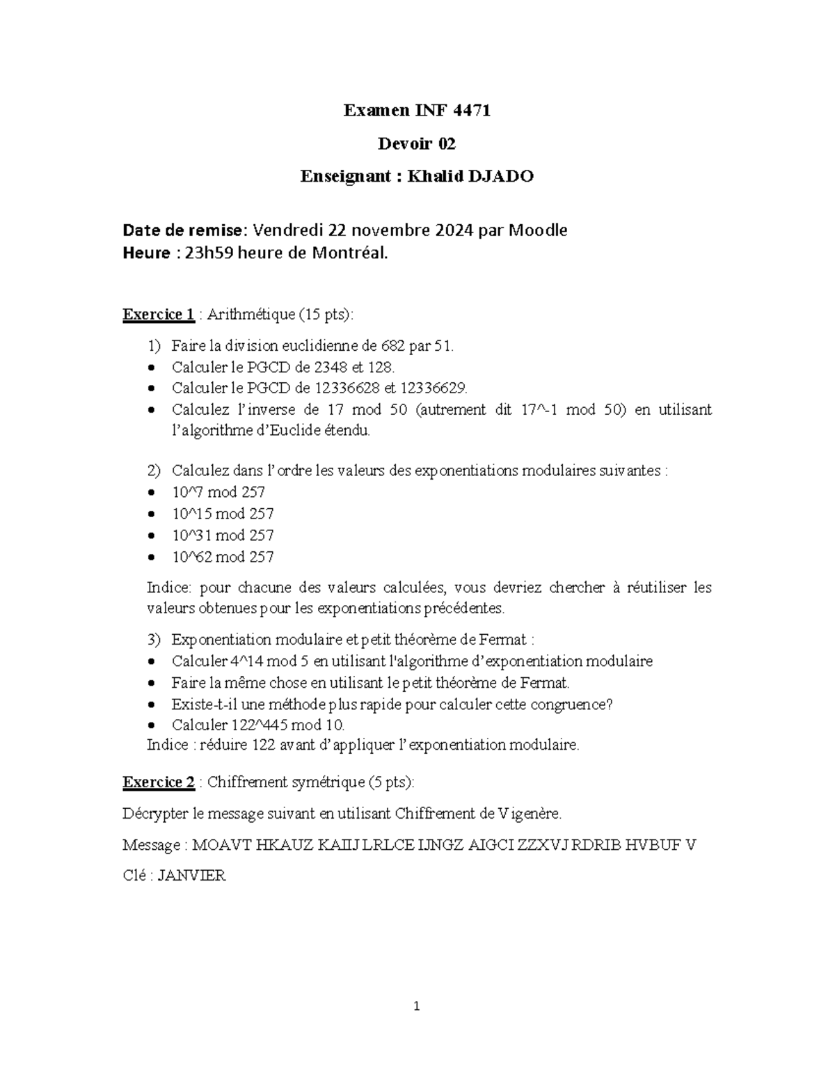 Devoir 02 - 1 Examen INF 4471 Devoir 02 Enseignant : Khalid DJADO Date ...