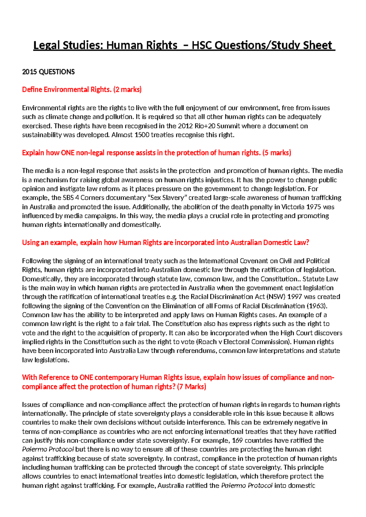 Human Rights HSC Study Guide: Key Questions & Answers - Studocu