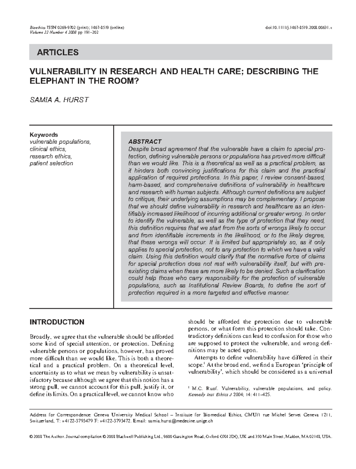 Vulnerability in Research and Health Care: A Critical Analysis ...