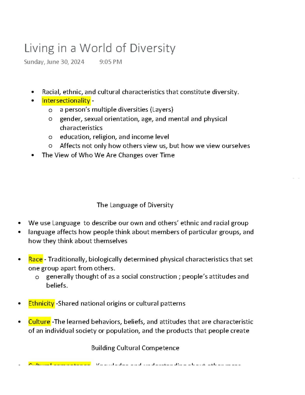 Module 1 Notes: Living in a World of Diversity and Social Justice - Studocu