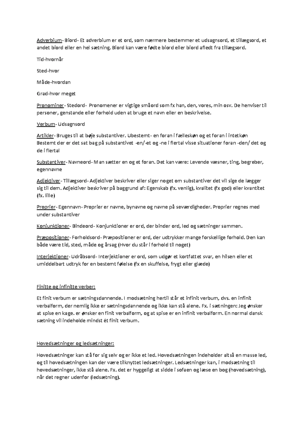 Oversigt over ordklasserne (Danish Language Class - Dansk Sprog) - Studocu