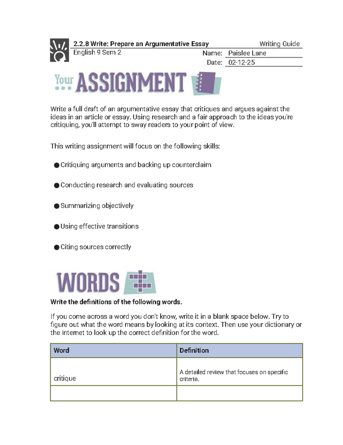 2.2.8 Write - Prepare an Argumentative Essay (Writing guide) - 2.2 ...