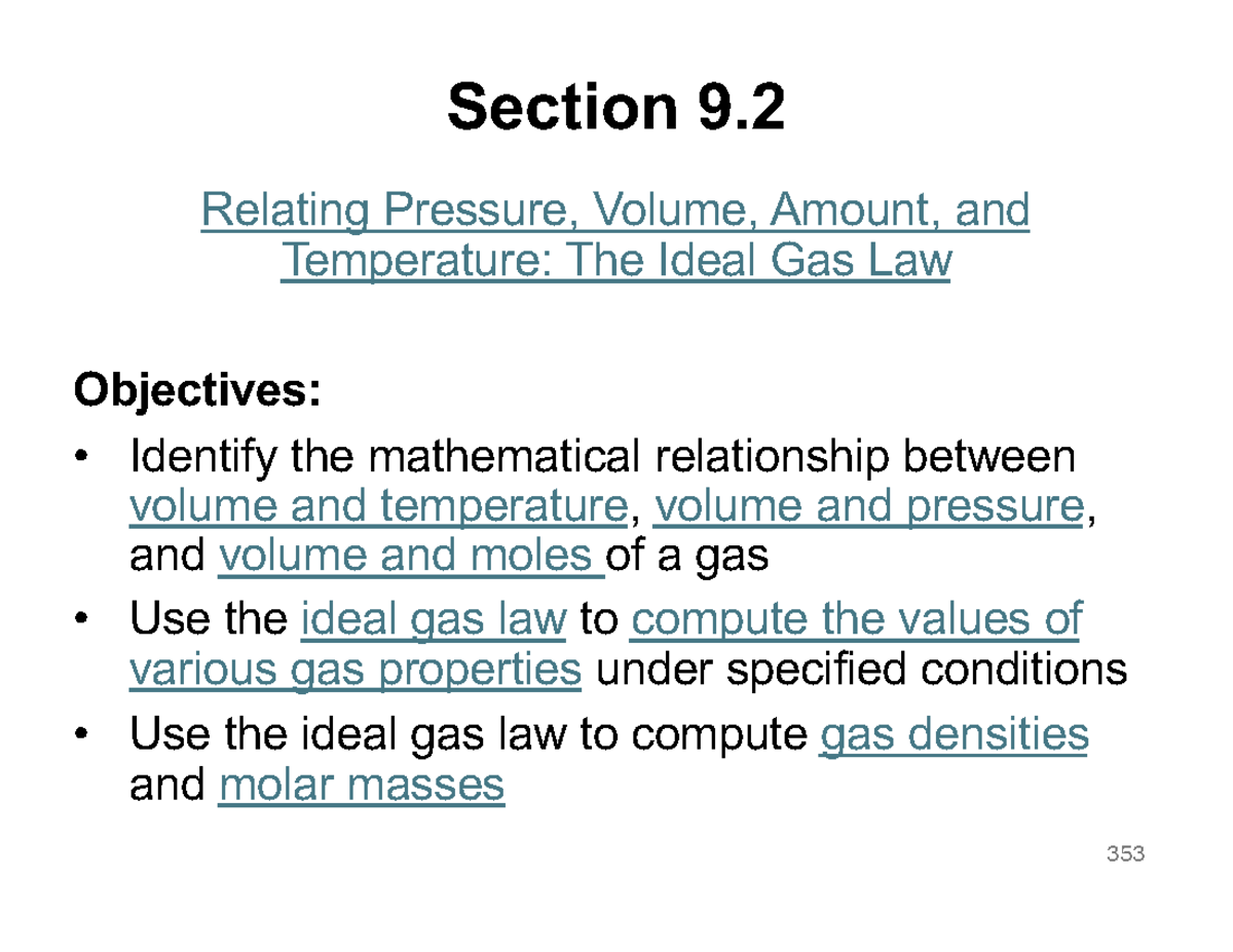 Lecture Notes: Ideal Gas Law and Properties of Gases - Studocu