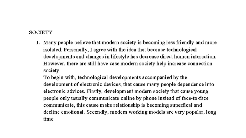 SOCIETY 1: The Impact of Technology on Human Interaction - Studocu