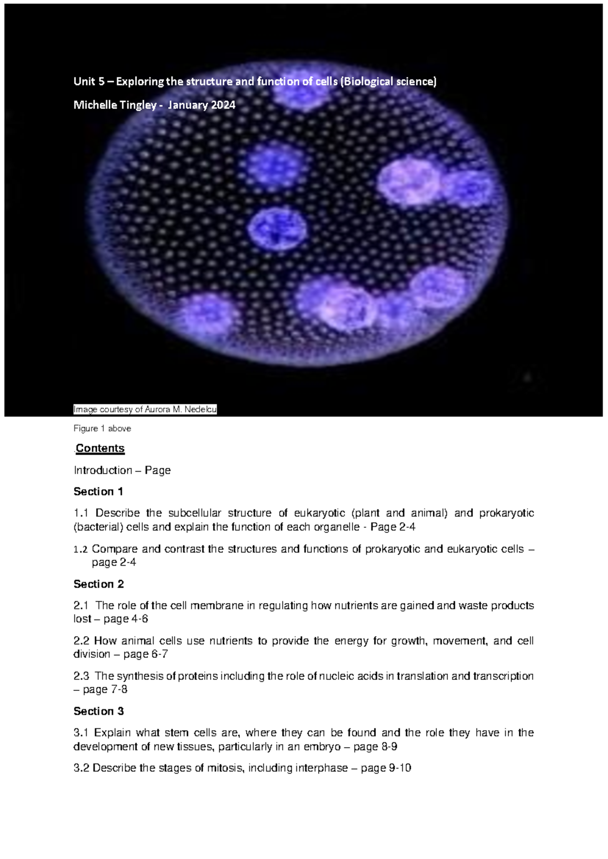 Unit 5 Cell biology re sub 1 - Unit 5 – Exploring the structure and ...