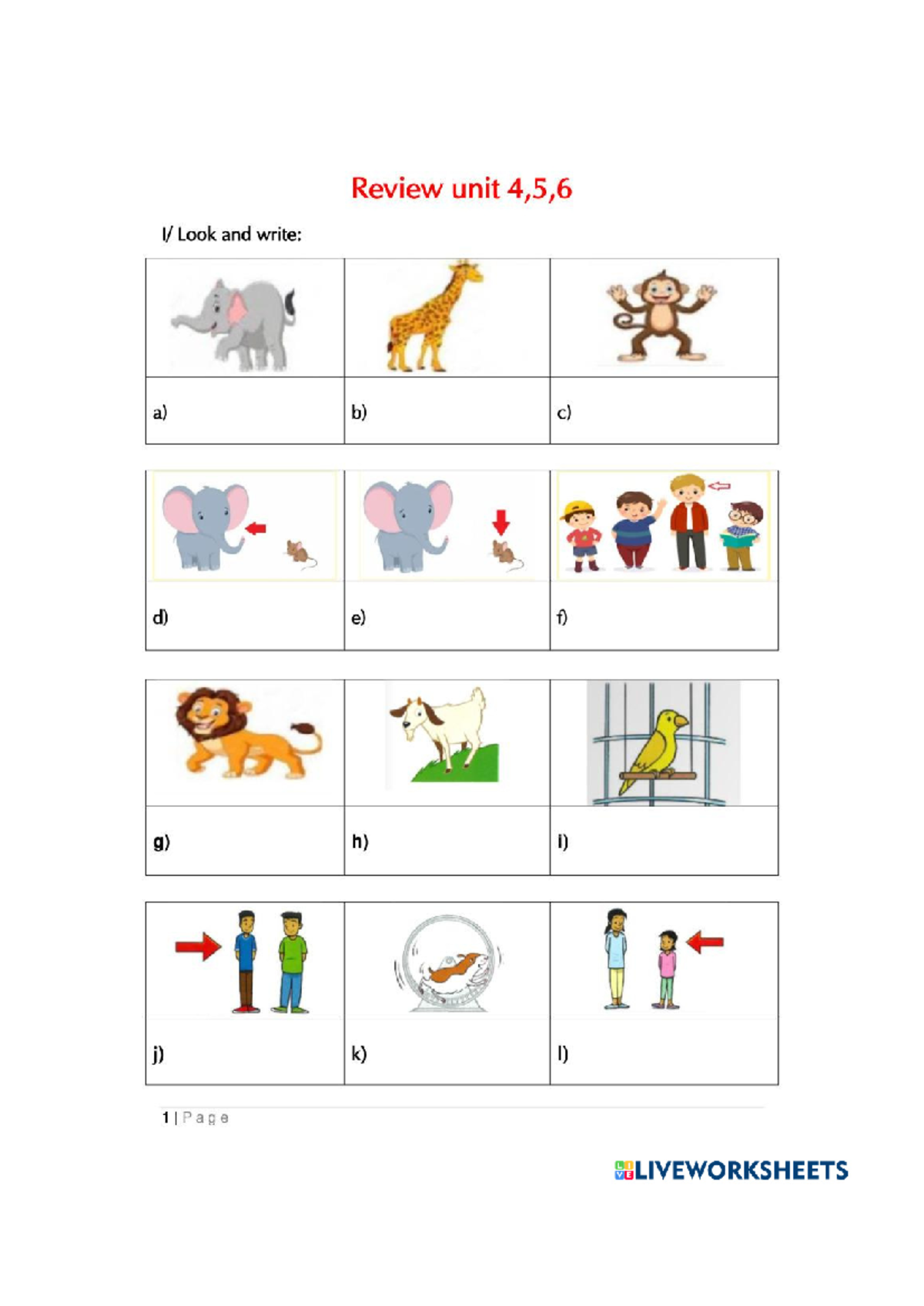 Unit 4, 5, 6 Review: Animal Kids Look and Write Activities - Studocu