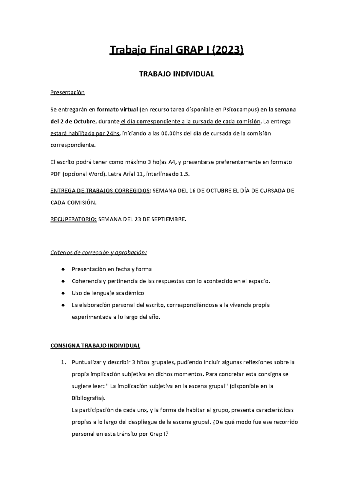 Consigna Trabajo Final GRAP I 2023 - Trabajo Final GRAP I (2023 ...