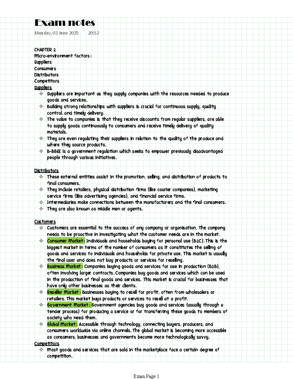 Exam Notes: CHAPTER 2 - Factors Influencing Market Dynamics - Studocu