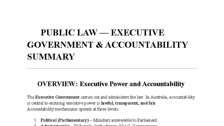 PUBLIC LAW 101: Executive Accountability Overview and Mechanisms - Studocu
