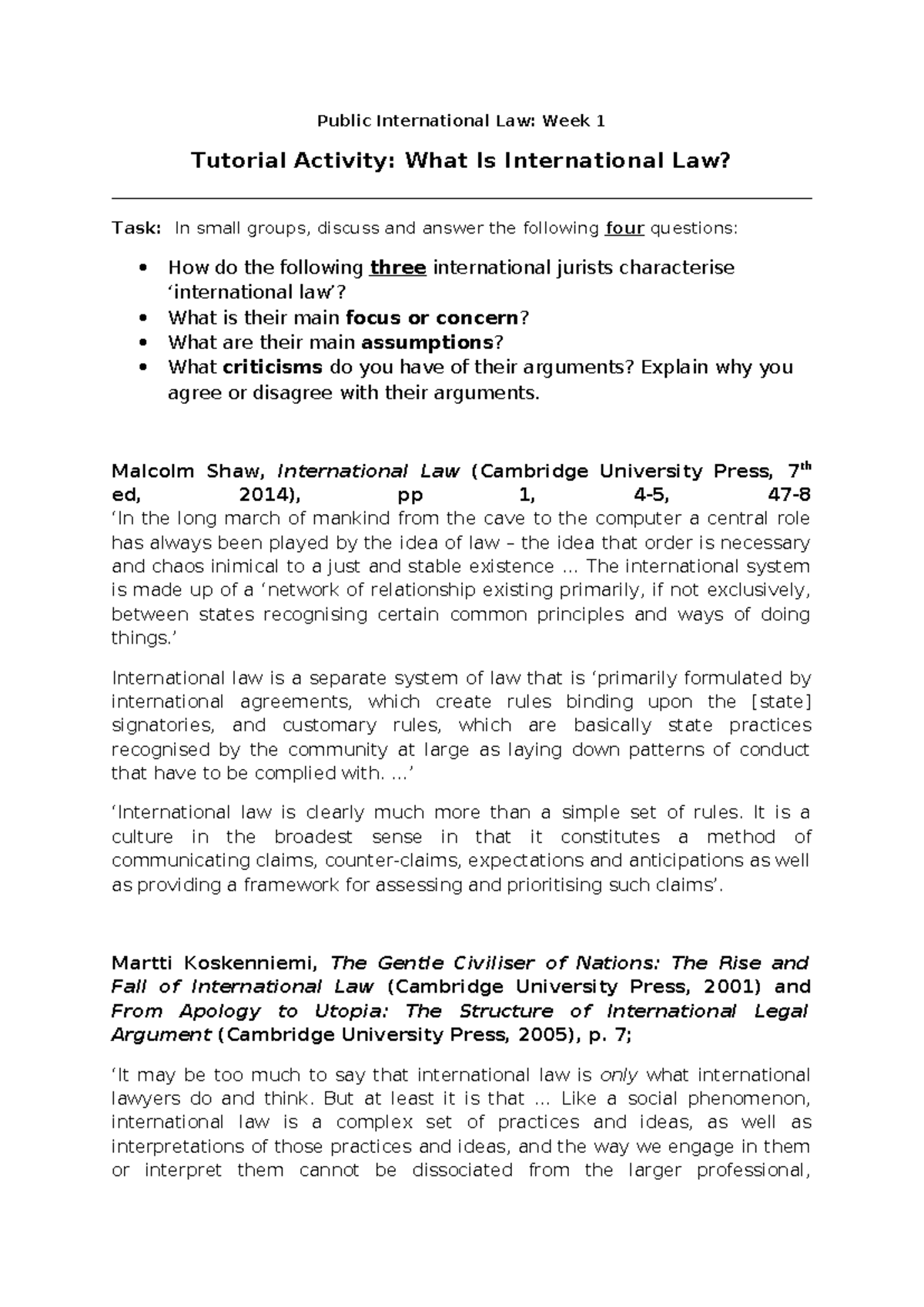 Public International Law: Week 1 Tutorial on Defining International Law ...