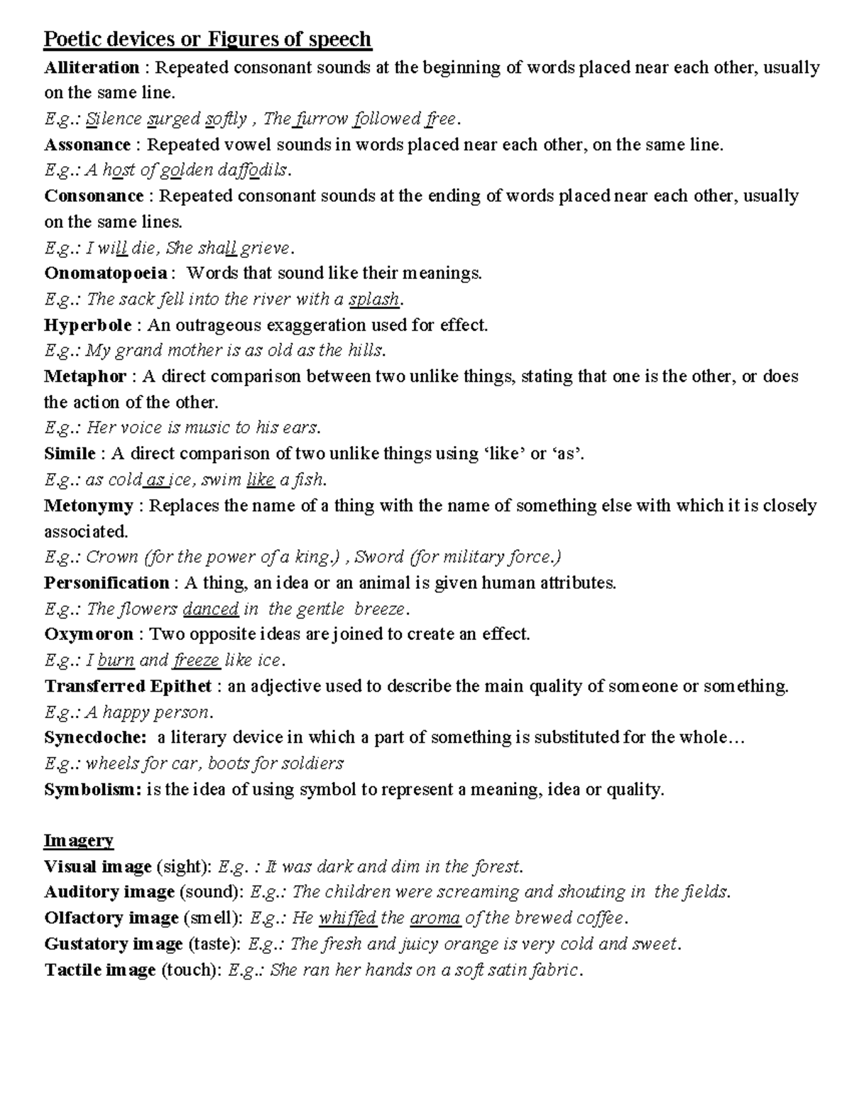 +1 English Poetic Devices: A Guide to Figures of Speech - Studocu