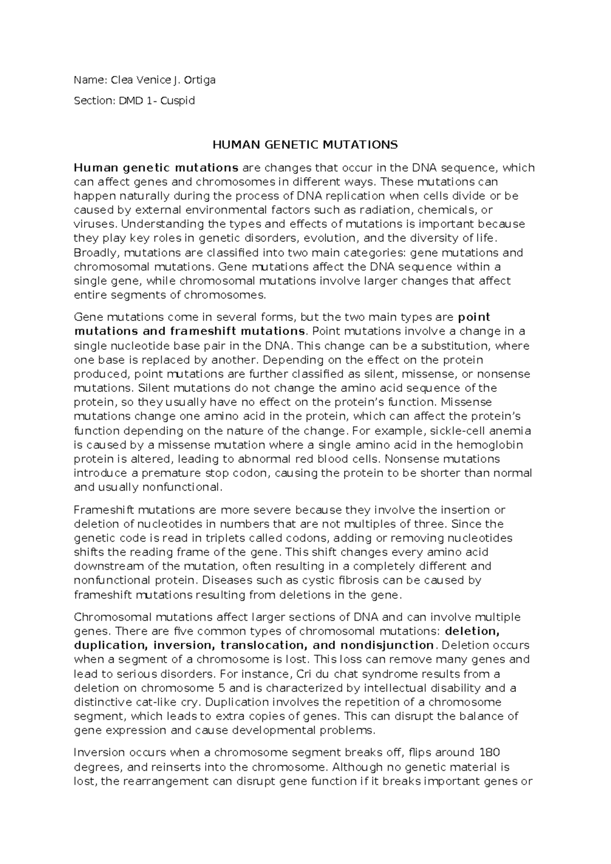 DMD Final Exam: Understanding Human Genetic Mutations - Studocu