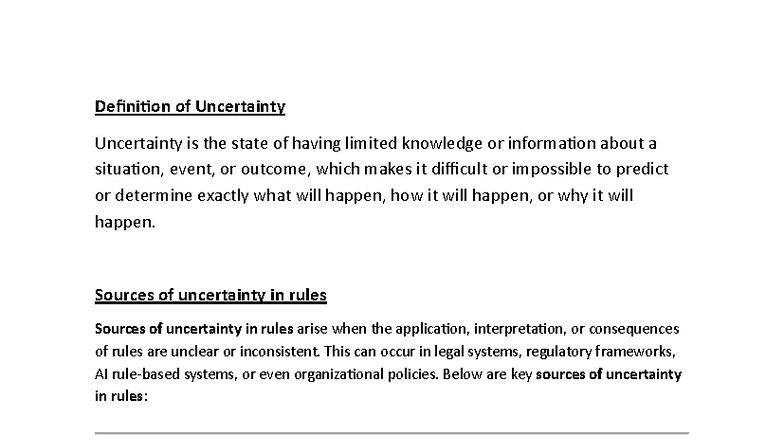 Sources of Uncertainty in Rules: Definitions and Examples - Studocu