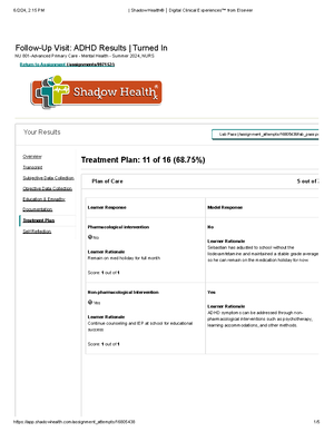 Shadow Health - ADHD-Documentation - Follow-Up Visit: ADHD Results ...
