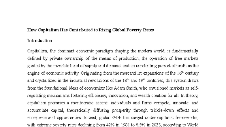Capitalism and Poverty: Analyzing Global Inequality Dynamics - Studocu