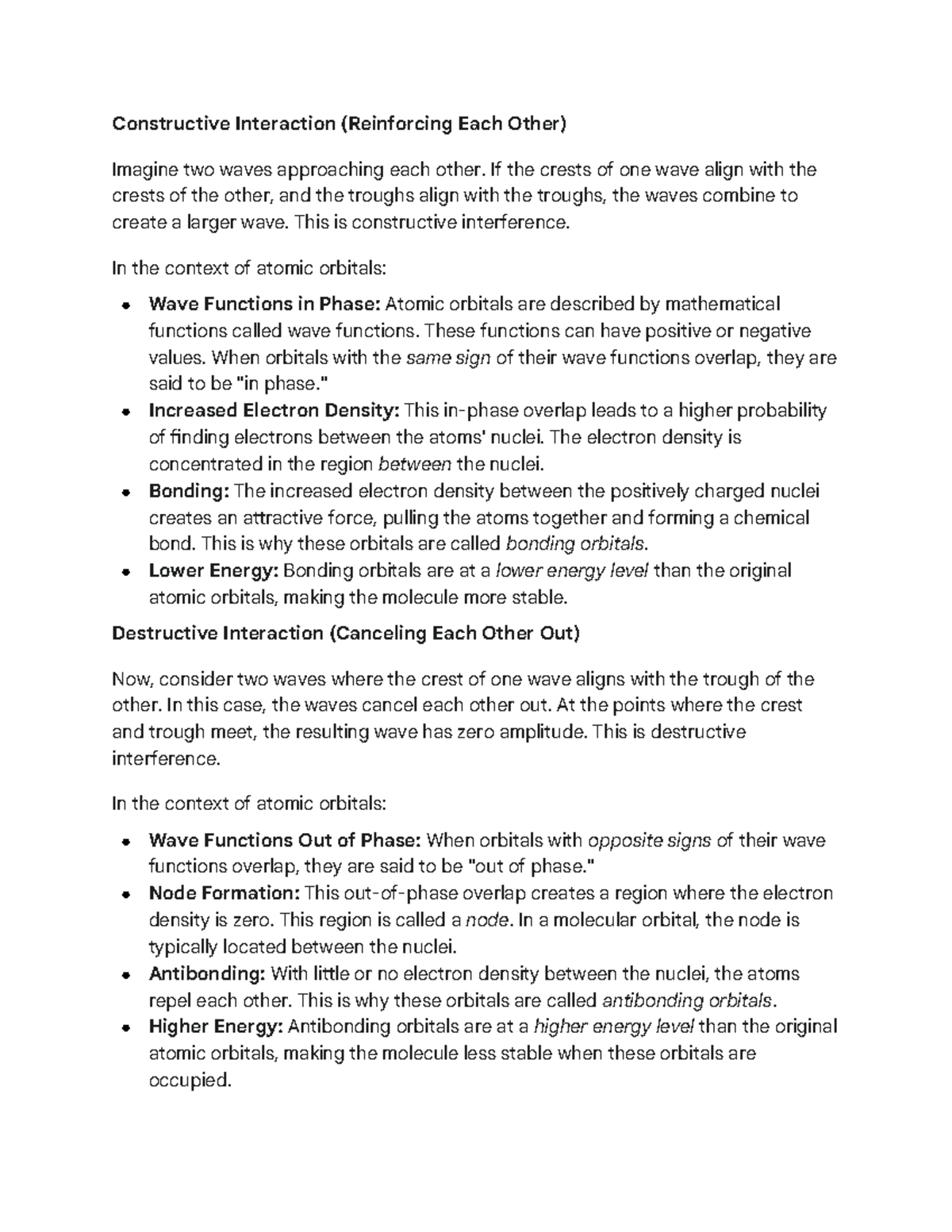 Constructive and Destructive Interactions in Bonding - Constructive ...