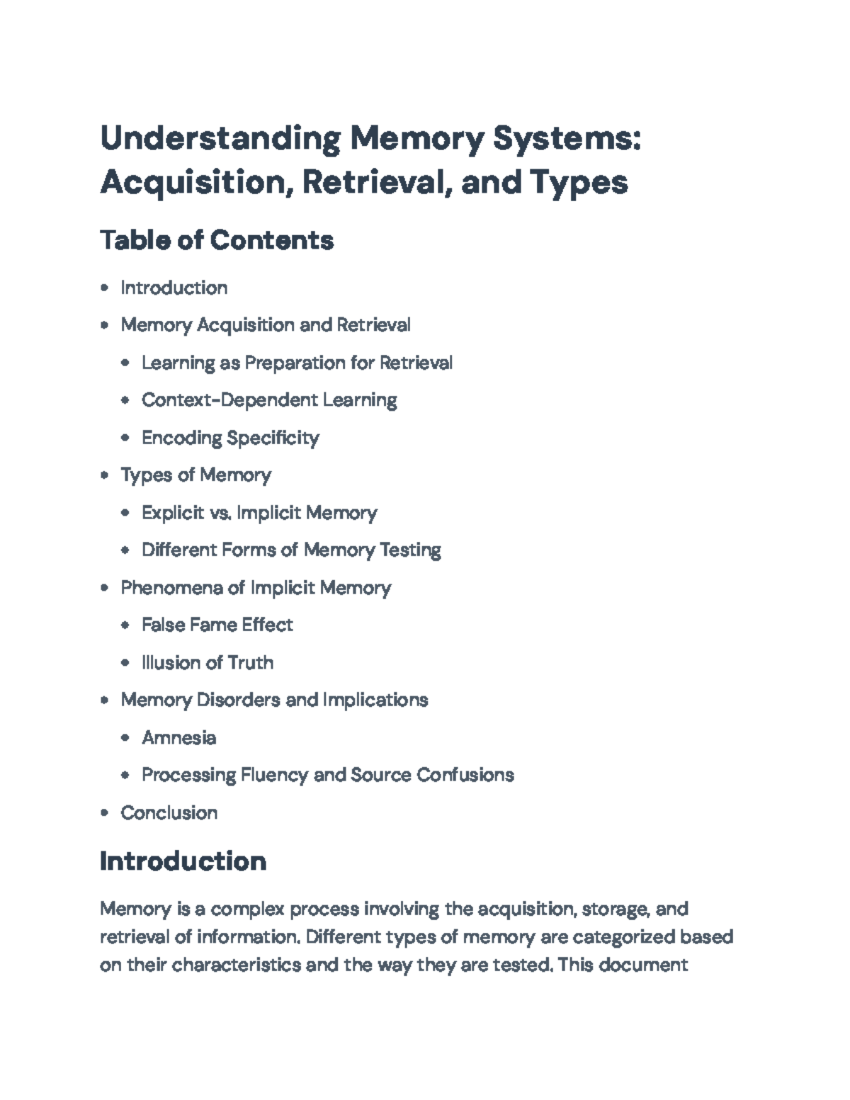 Understanding Memory Systems: Acquisition, Retrieval, and Types ...