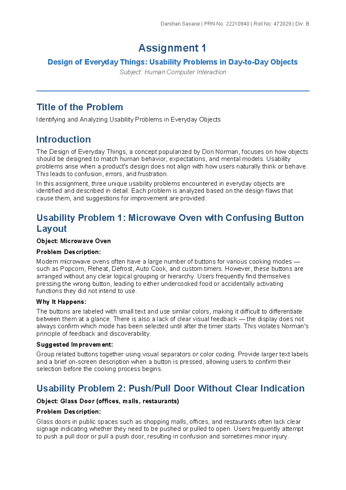 HCI Assignment 1: Usability Problems in Everyday Objects Analysis - Studocu