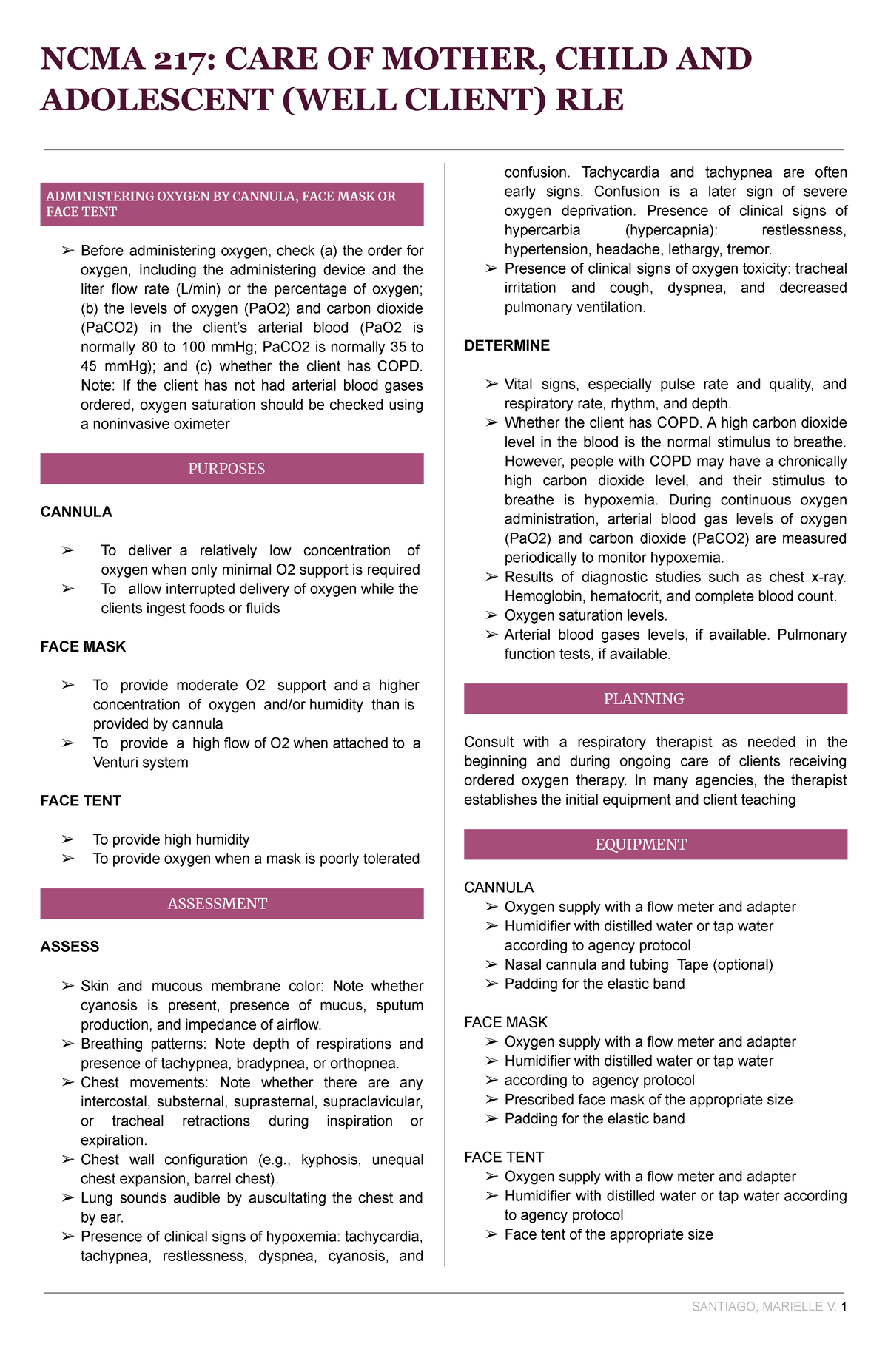 NCMA 217: Administering Oxygen Therapy Techniques - RLE Guide - Studocu