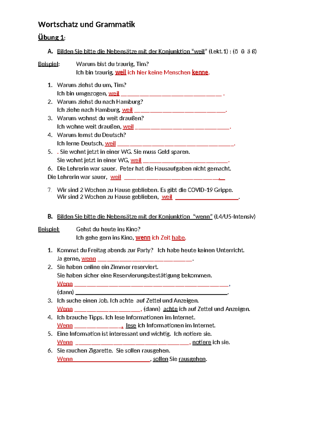 Wortschatz und Grammatik Übungen (Lekt. 1-7) - A2.1 Final Test - Studocu