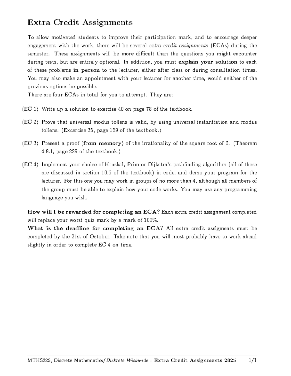 MTHS225: Extra Credit Assignments for Discrete Wiskunde 2025 - Studocu
