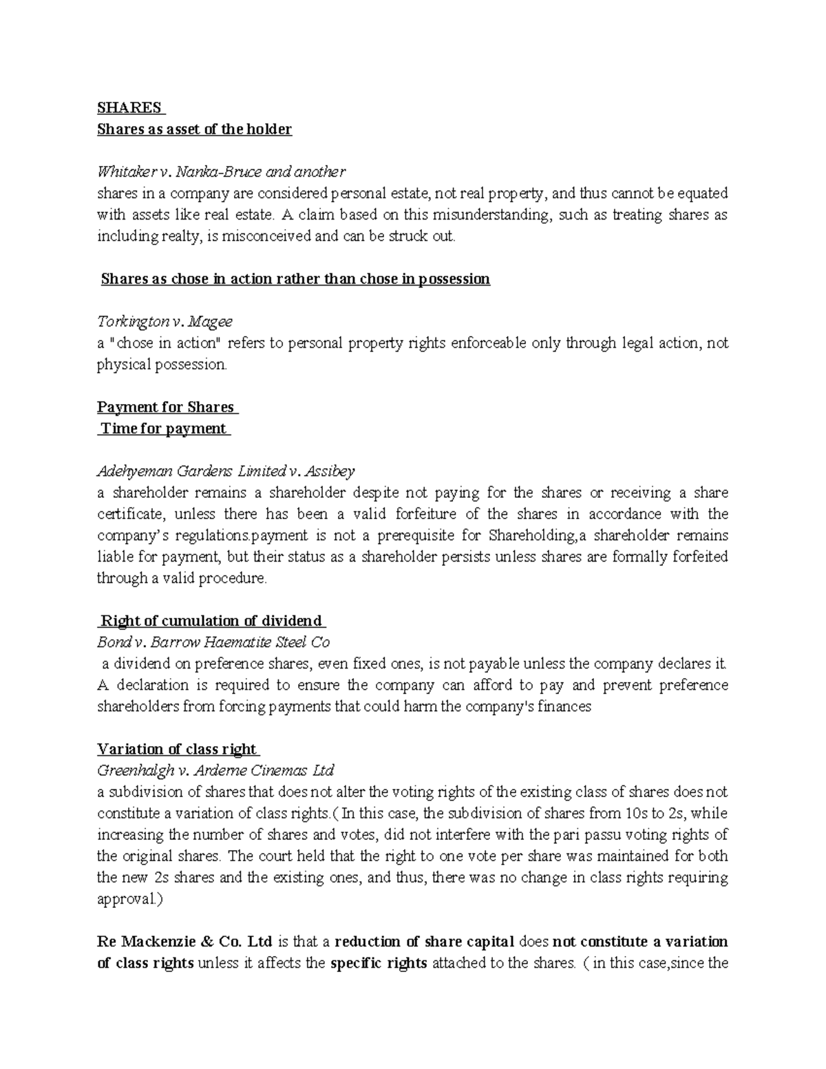 SHARES: Legal Principles and Case Law Analysis (Course Code: LAW101 ...