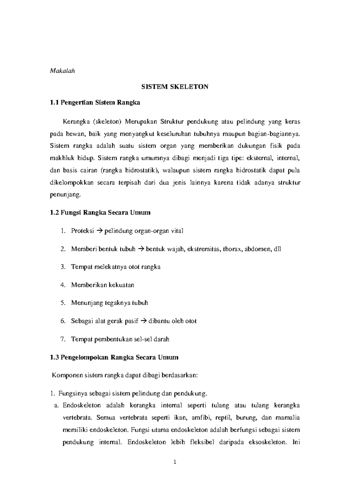 Makalah Sistem Skeleton: Pengertian, Fungsi, dan Pengelompokan - Studocu