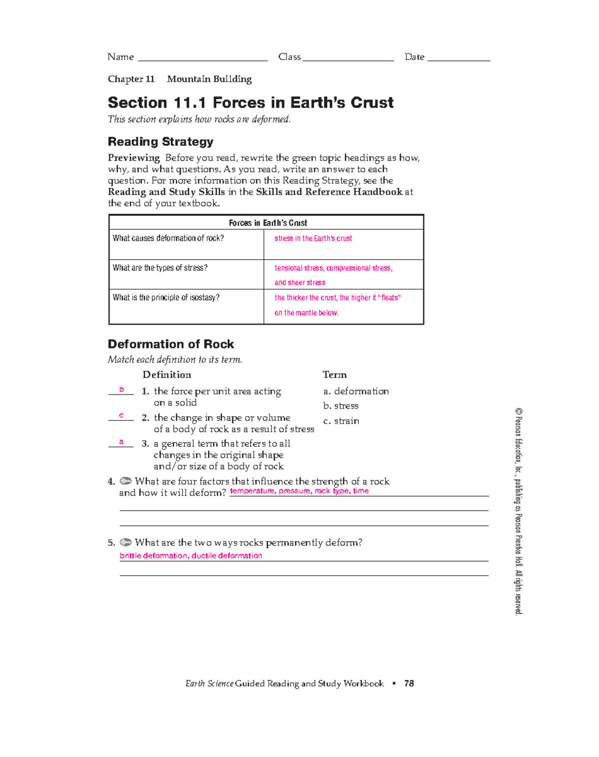ES 11.1 Worksheet: Forces & Deformation in Earth's Crust - Studocu