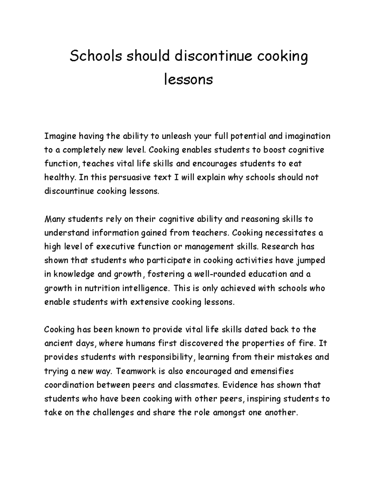 The Importance of Cooking Lessons in Schools: A Persuasive Argument ...