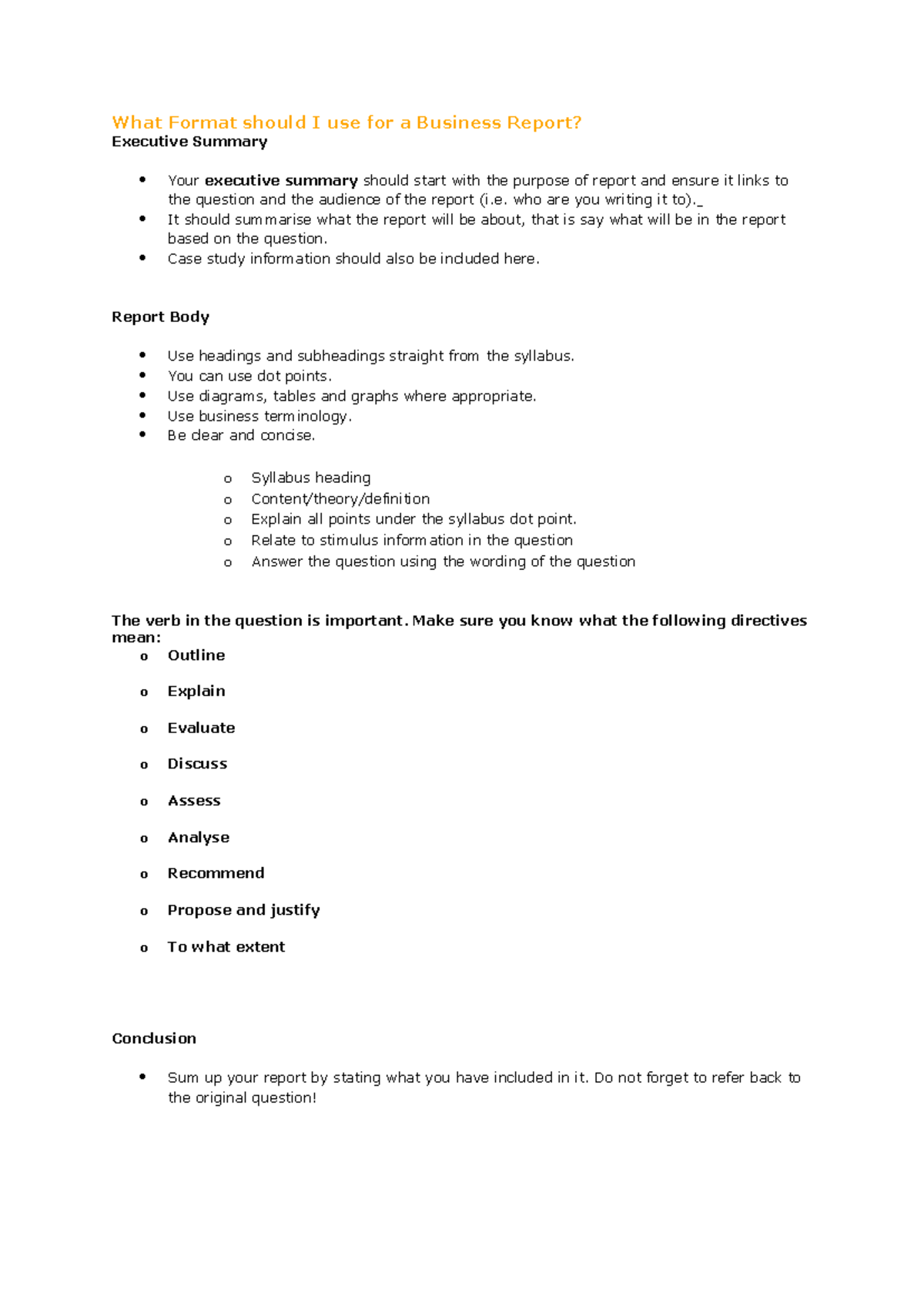 Business Report Draft: Format and Guidelines for Jodie and Sam - Studocu
