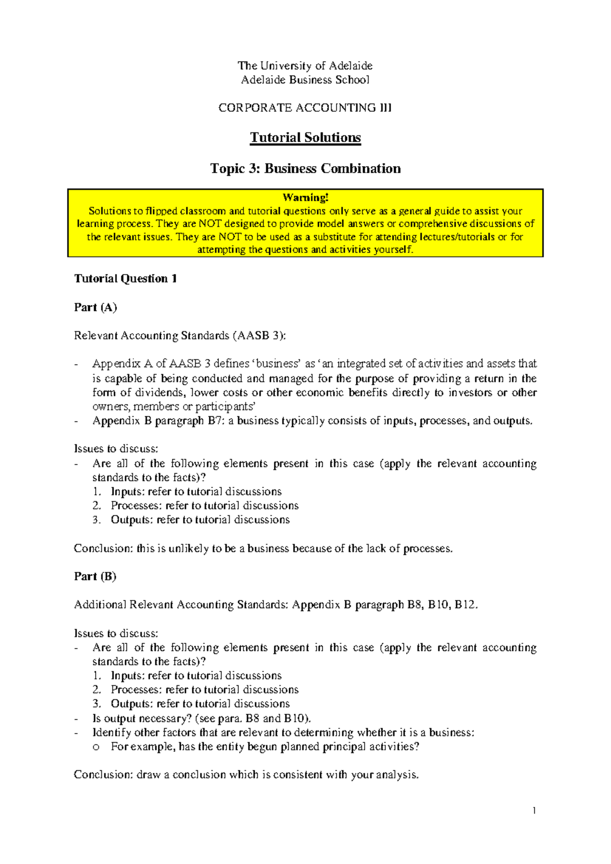 Topic 3 Tutorial Questions - Student Solutions - 1 The University of ...