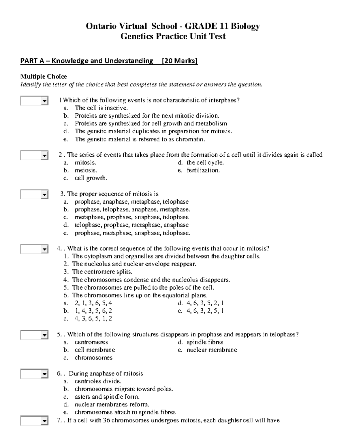 OVS GRADE 11 Biology Genetics Unit Practice Test & Review - Studocu