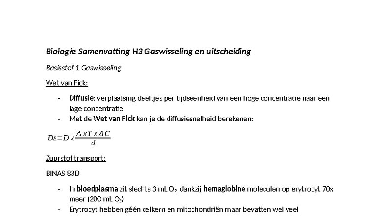 Biologie Samenvatting H3: Gaswisseling en Uitscheiding ...