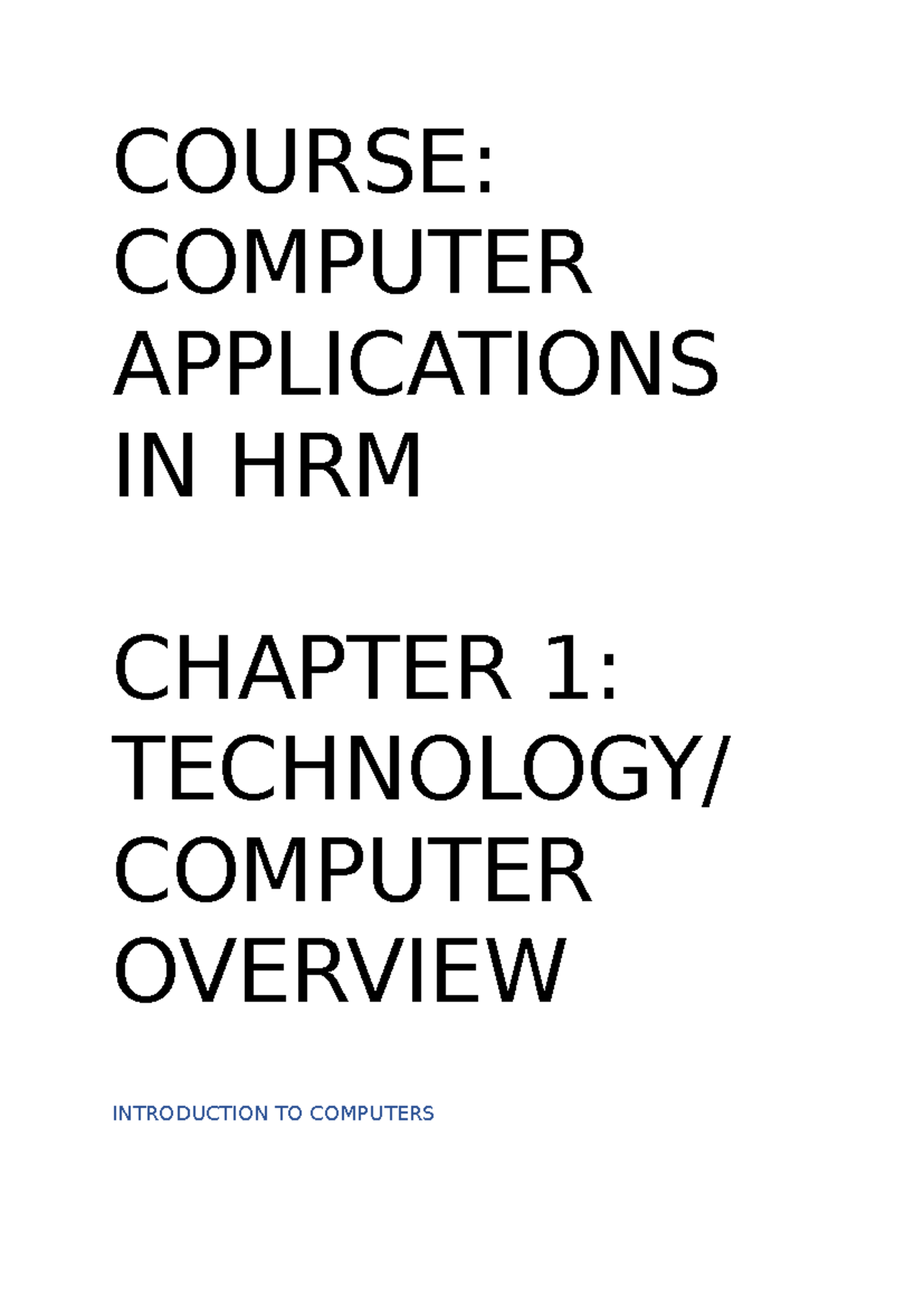 Chapter 1: Computer Overview in HRM (COMP 101) - Studocu