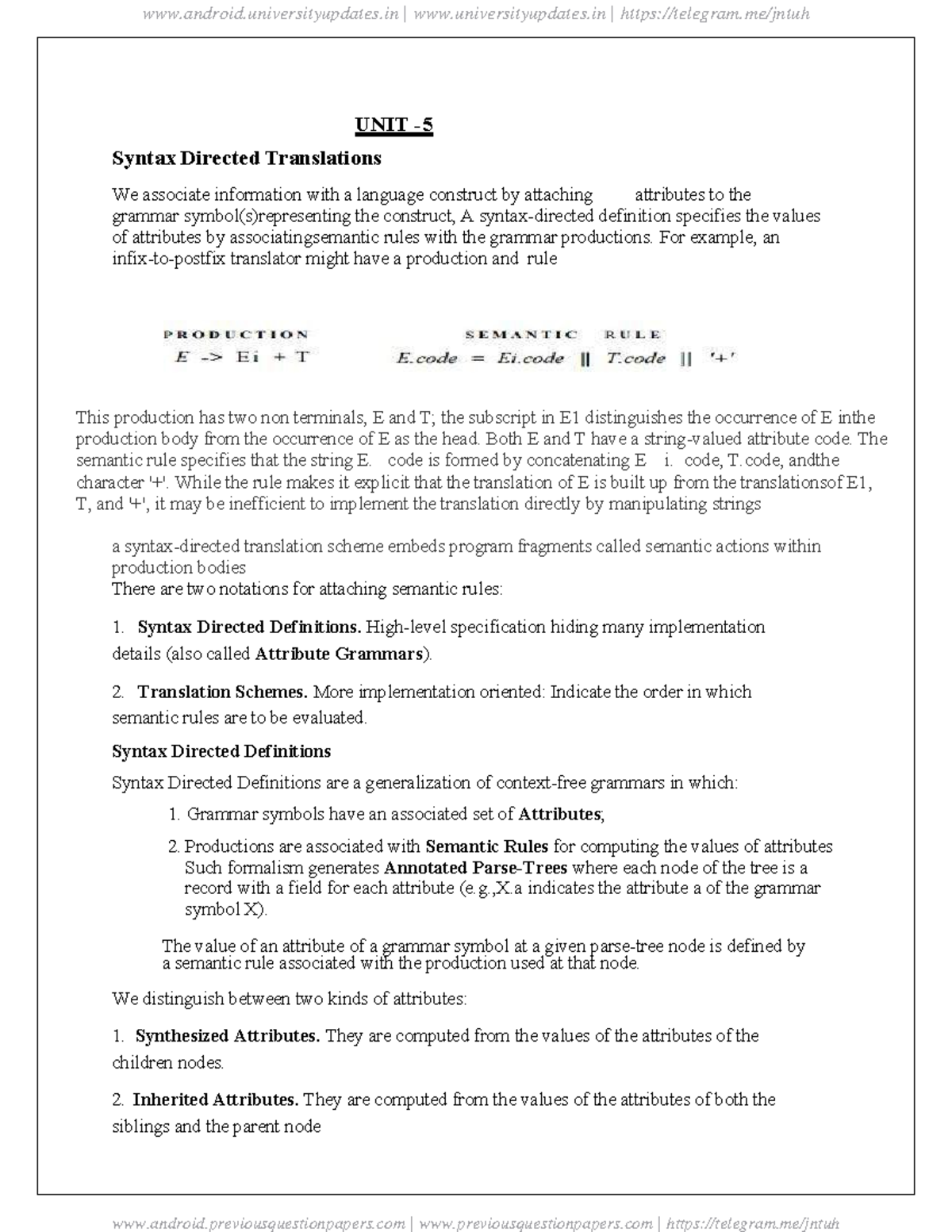 ATCD-Unit 5 - Syntax Directed Translations and Definitions Notes - Studocu